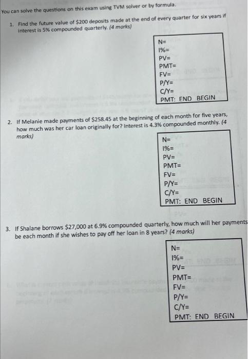 Solved You can solve the questions on this exam using TVM | Chegg.com