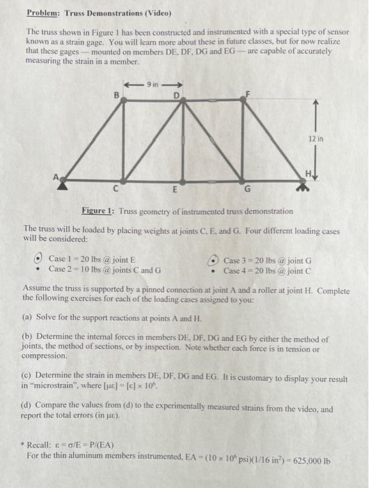 Problem: Truss Demonstrations (Video) The truss shown | Chegg.com