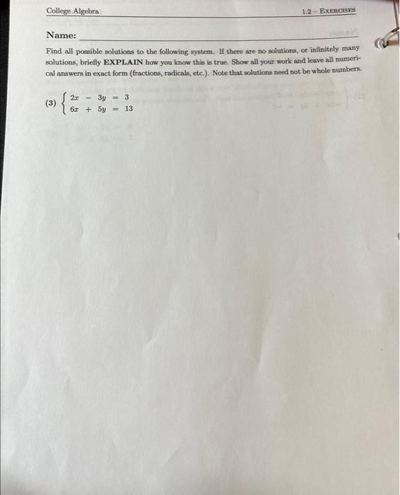 Solved Find all possible solutions to the following system. | Chegg.com