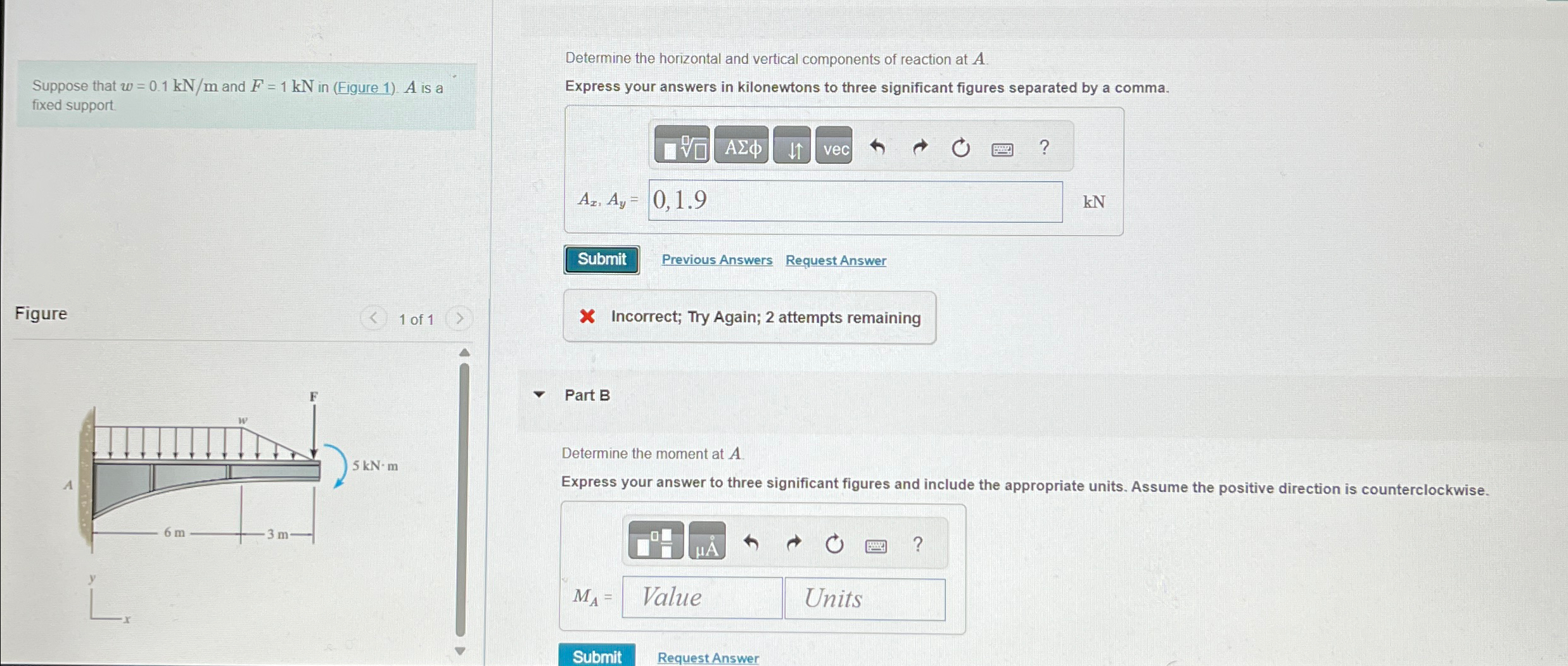 Solved Suppose that w=0.1kNm ﻿and F=1kN ﻿in (Figure 1). A | Chegg.com