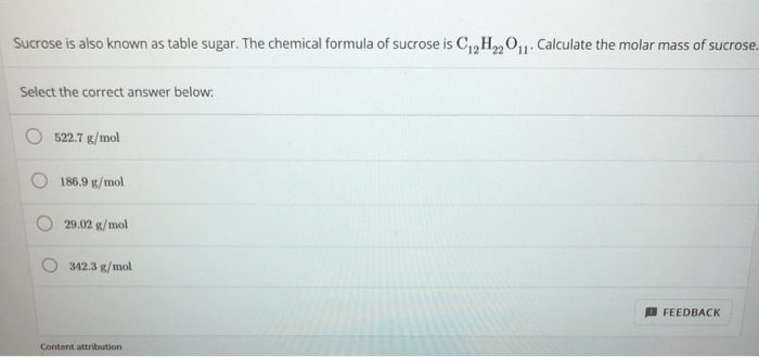 Solved Sucrose is also known as table sugar. The chemical | Chegg.com