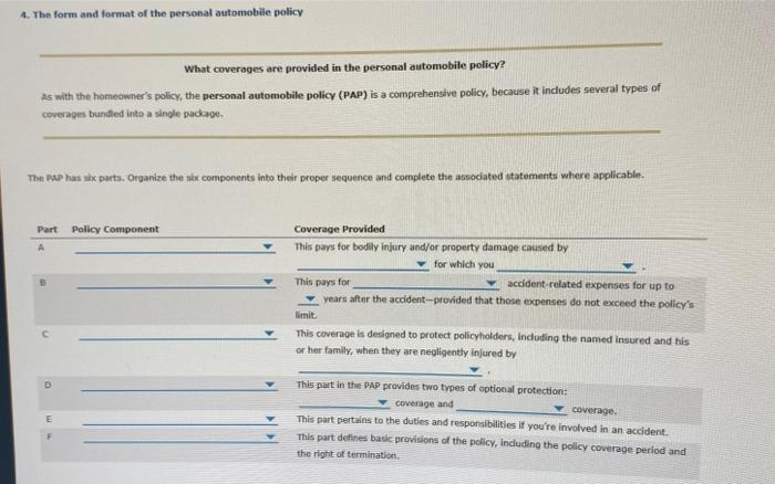 Solved 4. The form and format of the personal automobilie | Chegg.com