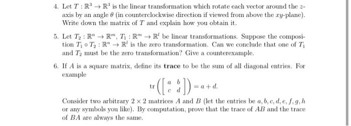 Solved 4. Let T:R3→R3 is the linear transformation which | Chegg.com