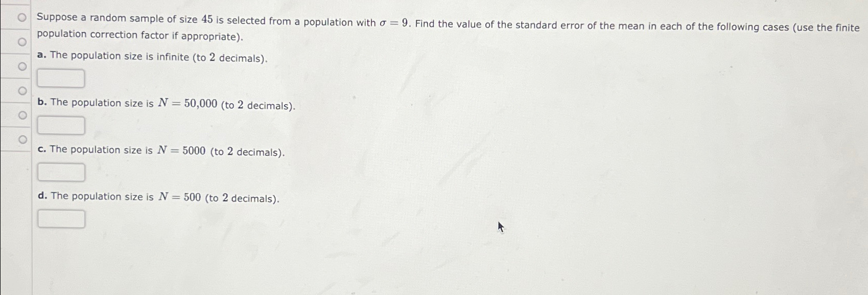 Solved Suppose a random sample of size 45 ﻿is selected from | Chegg.com