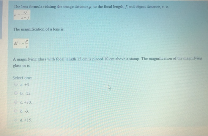 Solved The lens formula relating the image distance.p, to | Chegg.com