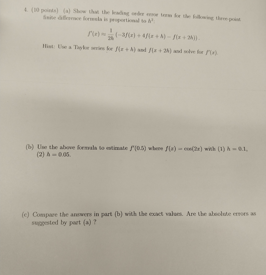 Solved (10 ﻿points) (a) ﻿Show that the leading order error | Chegg.com