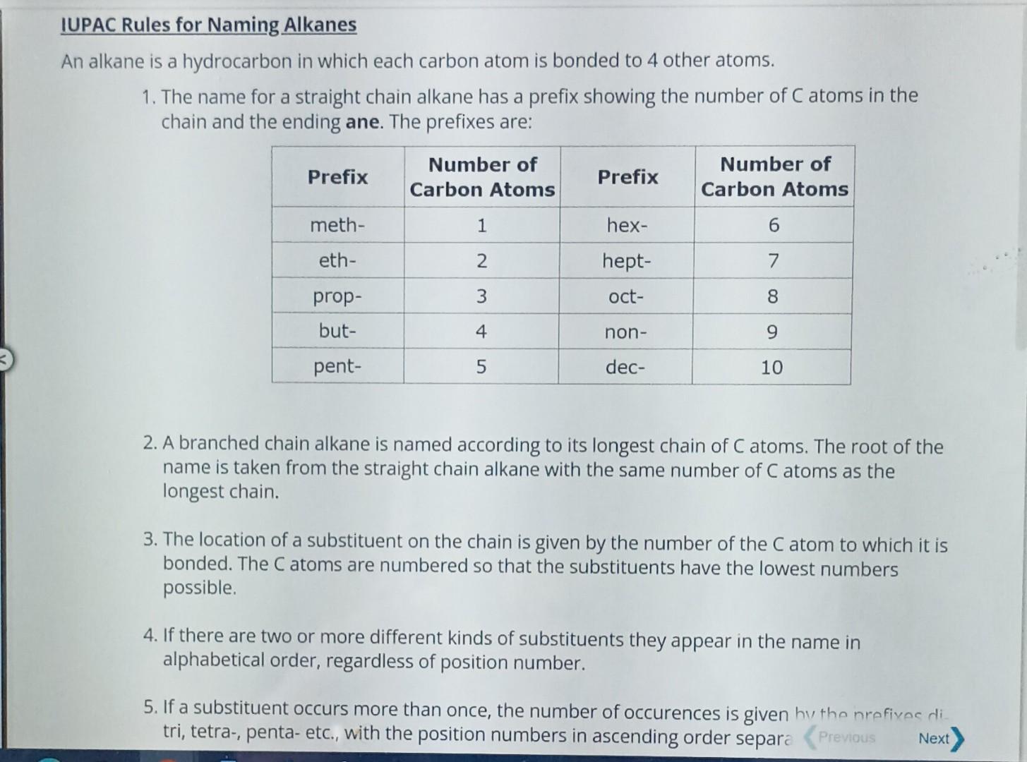 Solved IUPAC Rules for Naming Alkanes An alkane is a | Chegg.com