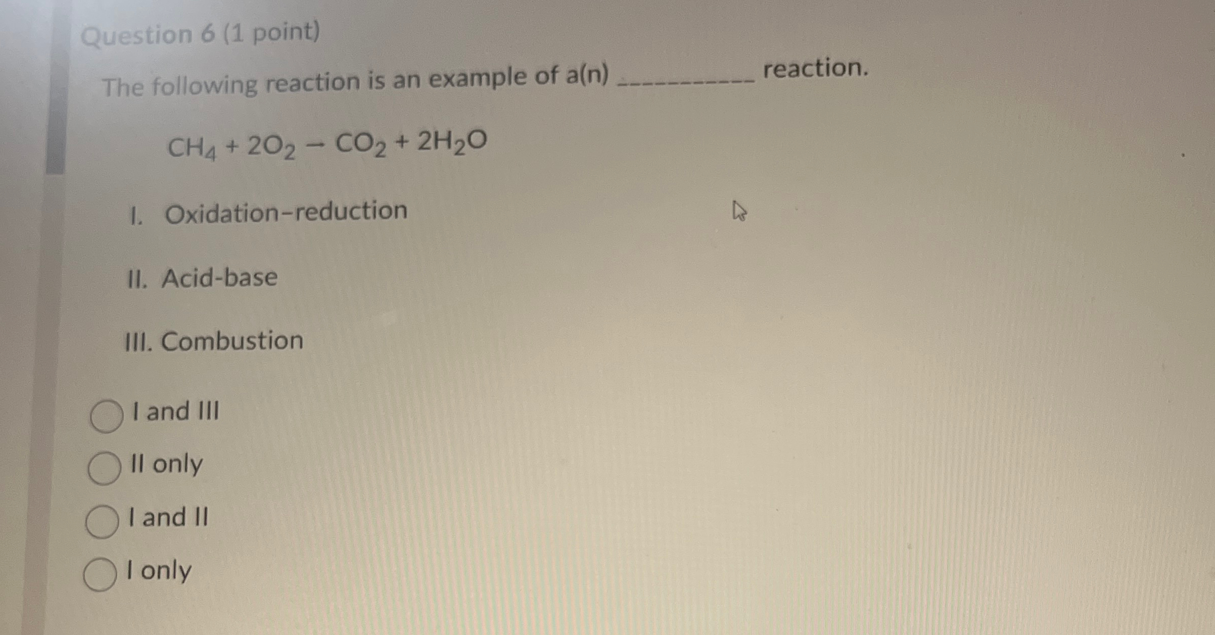 Solved Question 6 (1 ﻿point)The following reaction is an | Chegg.com