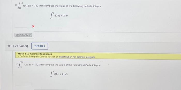 Solved If If 18 f(x) dx = 16, then compute the value of the | Chegg.com