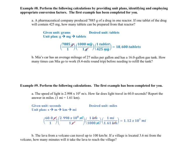 Solved Example \#8. Perform the following calculations by | Chegg.com