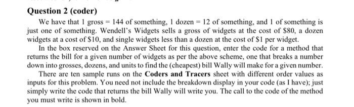 Solved Question 2 (coder) We have that 1 gross =144 of | Chegg.com