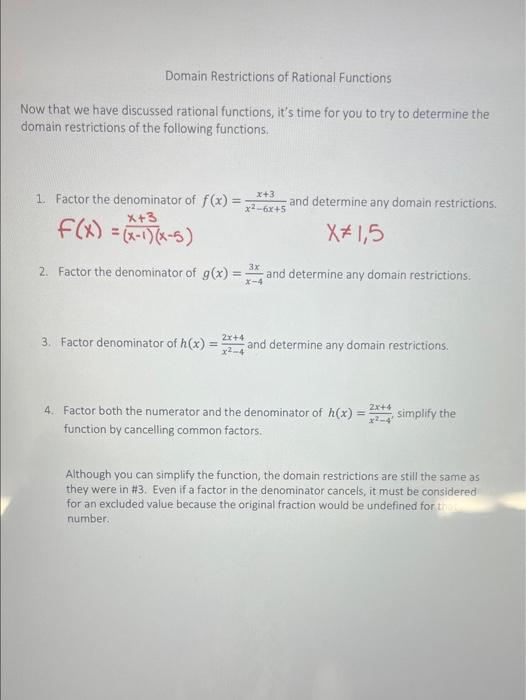 Solved Domain Restrictions of Rational Functions Now that we | Chegg.com