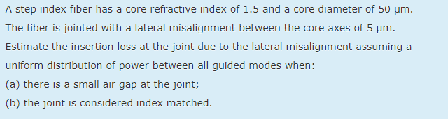 Solved A step index fiber has a core refractive index of 1.5 | Chegg.com