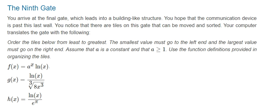 Solved The Ninth GateYou arrive at the final gate, which | Chegg.com