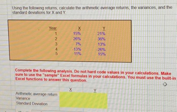 Solved Using the following returns, calculate the arithmetic | Chegg.com