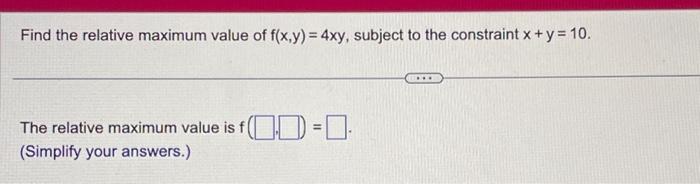 Solved Find the relative minimum value of f(x,y)=3x2+y2−3xy, | Chegg.com