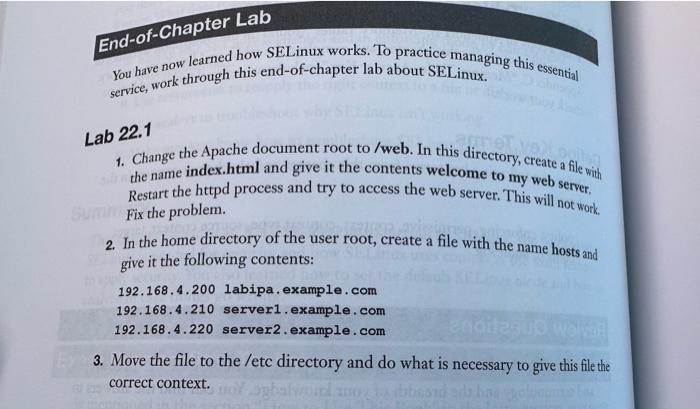 Solved Lab 22.1 1. Change the Apache document root to /web. | Chegg.com