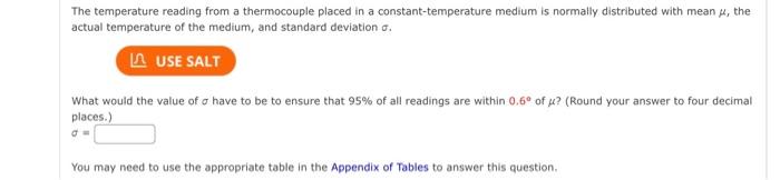 Solved The temperature reading from a thermocouple placed in | Chegg.com