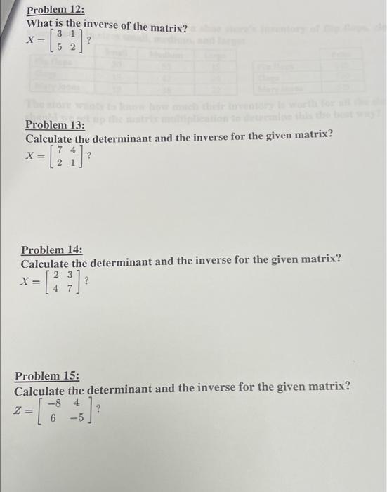 Solved Problem 12: What is the inverse of the matrix? 3 1 X | Chegg.com