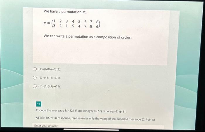 Solved We have a permutation π : π=(1322314554677886) We can | Chegg.com