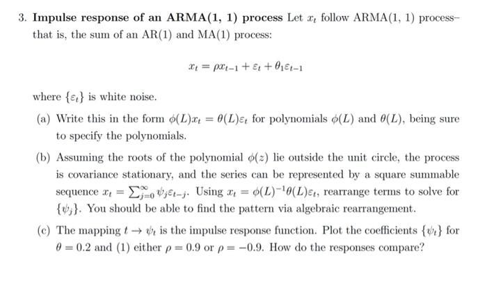 Solved Impulse response of an ARMA(1,1) process Let xt | Chegg.com