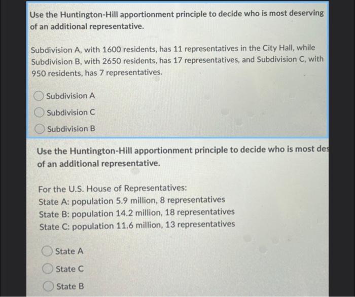 Solved Use the Huntington-Hill apportionment principle to | Chegg.com