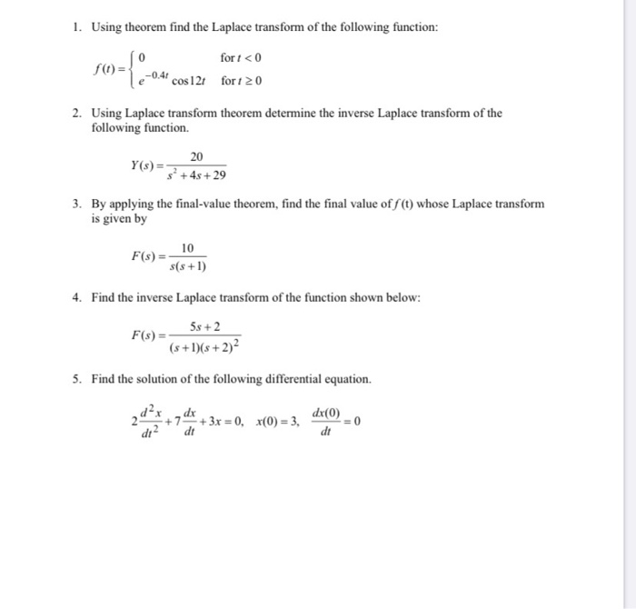 Solved 1. Using theorem find the Laplace transform of the | Chegg.com