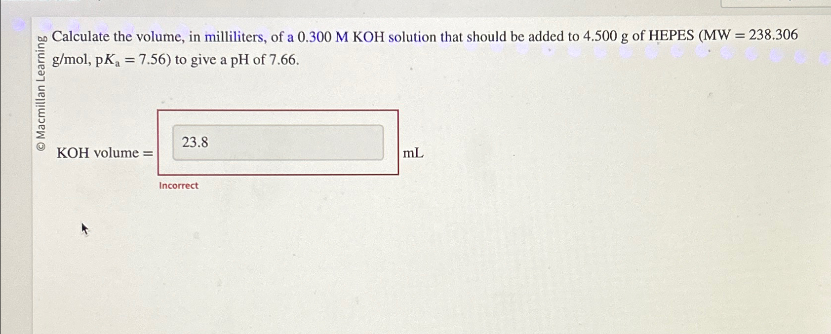 Solved an Calculate the volume, in milliliters, of a | Chegg.com