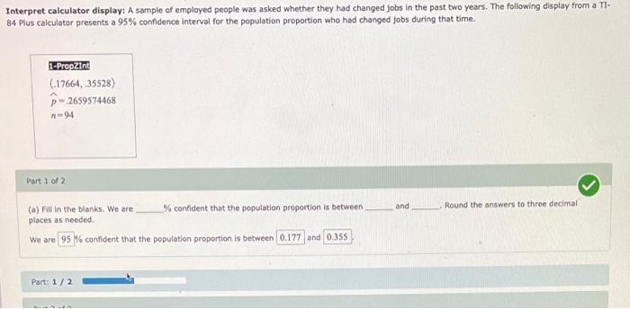 Solved Interpret calculator display: A sample of employed | Chegg.com