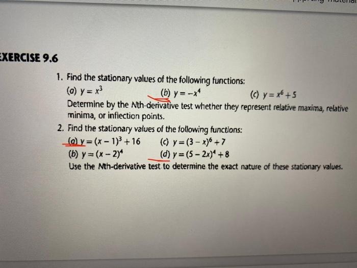 Solved EXERCISE 9.6 1. Find the stationary values of the | Chegg.com