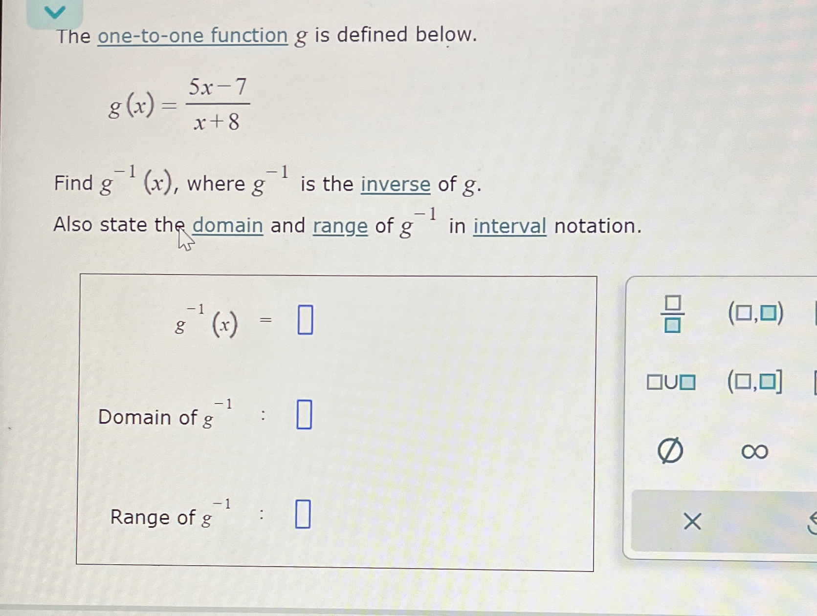 Solved The one-to-one function g ﻿is defined | Chegg.com