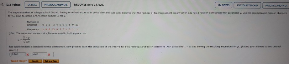 Solved 10. [0/2 points) DETAILS PREVIOUS ANSWERS DEVORESTAT9 | Chegg.com