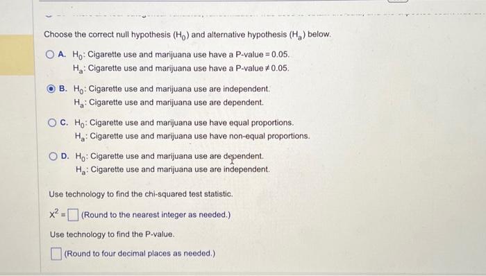 Solved Choose the correct null hypothesis (H0) and | Chegg.com