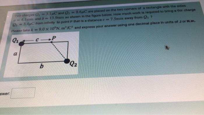 Solved Two chargen O1−3.1μC and O2=8.6,C are ploced on the | Chegg.com