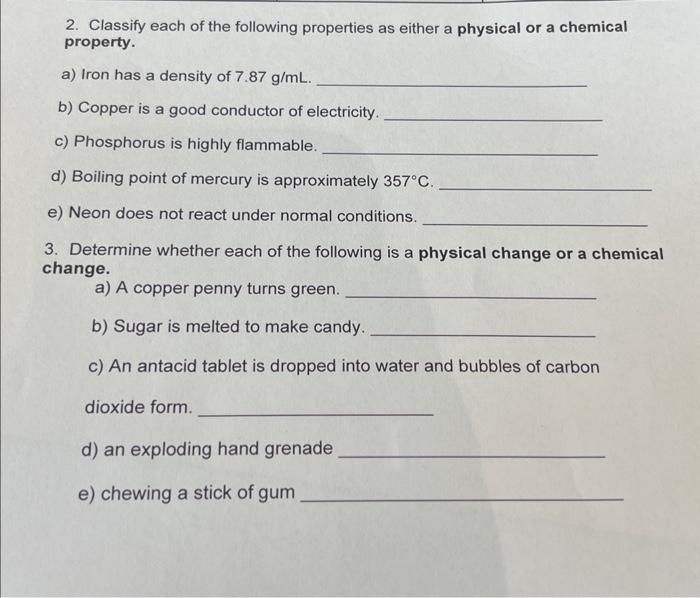 Solved 2. Classify each of the following properties as | Chegg.com