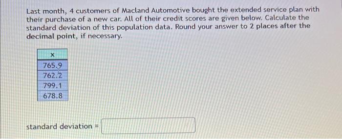 Solved Calculate the mean and sample standard deviation of | Chegg.com