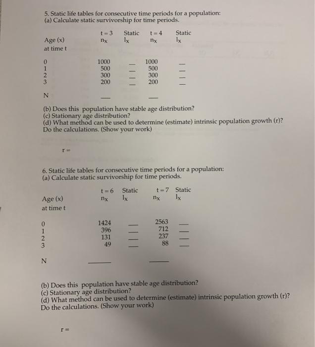 Solved 5. Static life tables for consecutive time periods | Chegg.com