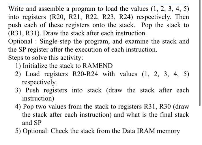 Solved Write and assemble a program to load the values (1, | Chegg.com