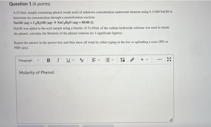 Solved Question 1 (6 points) A 25.0ml. sample containing | Chegg.com