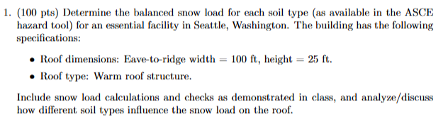 Solved 1. (100 ﻿pts) ﻿Determine the balanced snow load for | Chegg.com
