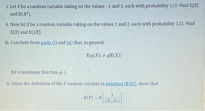 Solved i. Let X be a random variable taking on the values −1 | Chegg.com