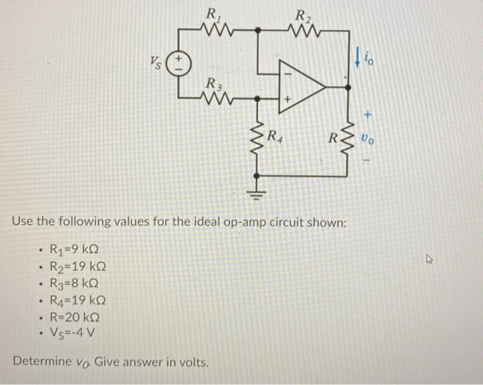 Solved R1 R2 Vs R3 M R4 R Vo M MI Use the following values | Chegg.com