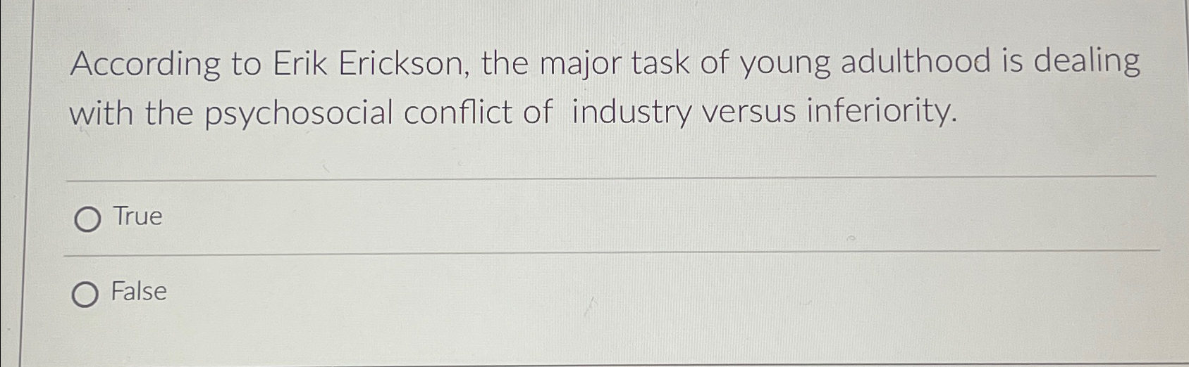 Solved According to Erik Erickson, the major task of young | Chegg.com