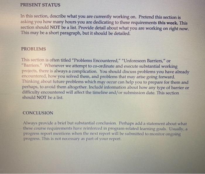 Write a Progress Report describing your progress on | Chegg.com