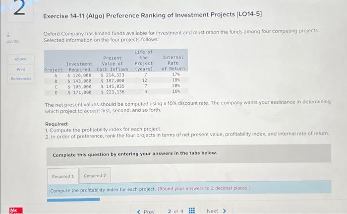 Solved Exercise 14-11 (Algo) Preference Ranking of | Chegg.com