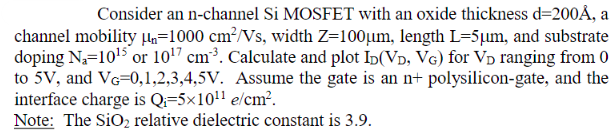 Solved Consider an n-channel Si MOSFET with an oxide | Chegg.com
