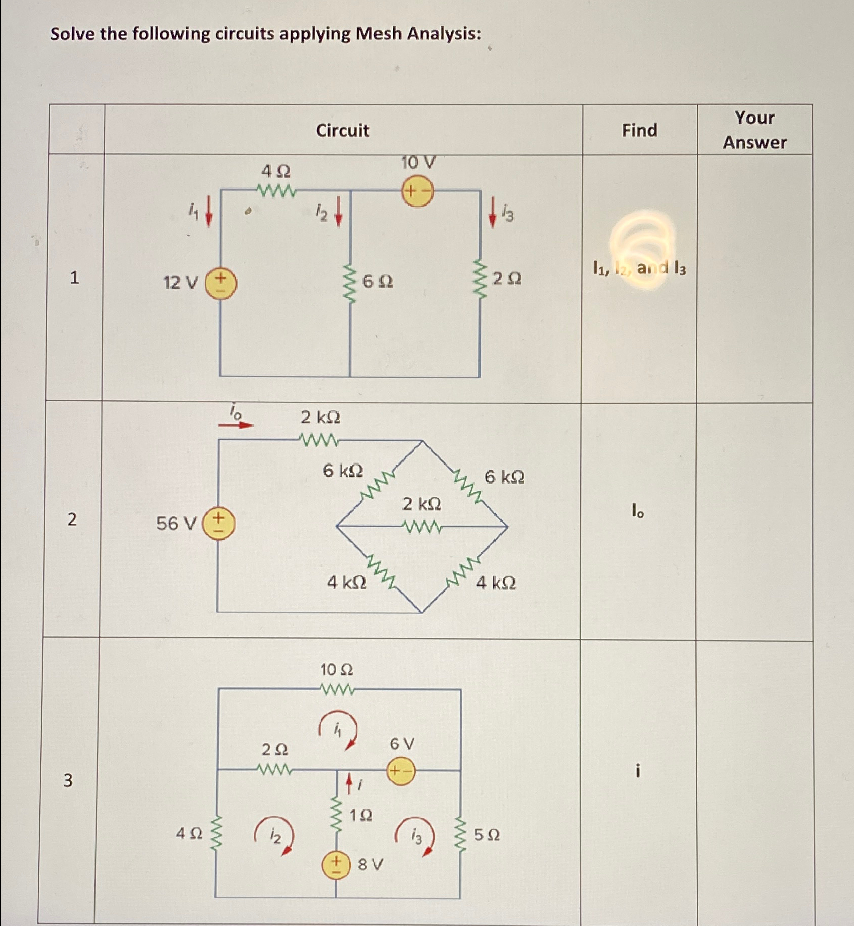 Solved Solve the following circuits applying Mesh | Chegg.com