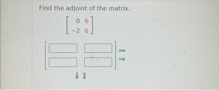 Solved Find the adjoint of the matrix. [0−266] ↓⇑ | Chegg.com