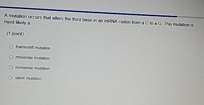 Solved A mutation occurs bhat alters the third base in an | Chegg.com