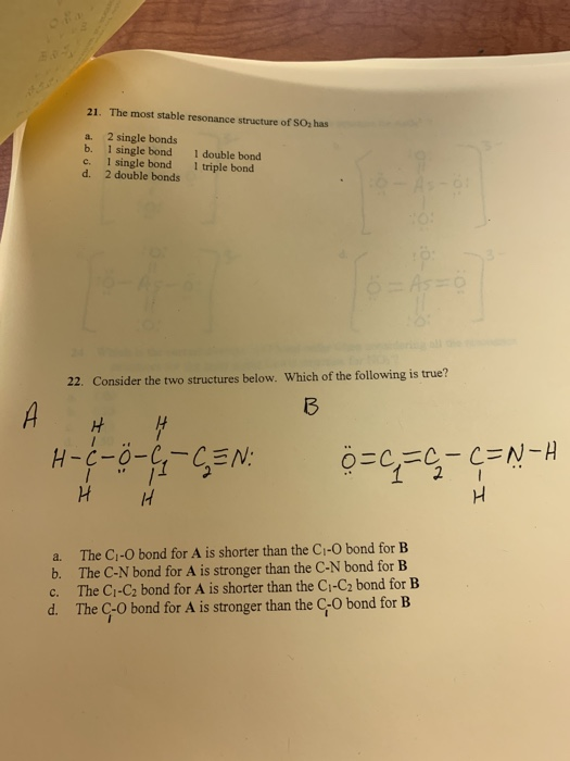 Solved 21. The most stable resonance structure of SO, has a. | Chegg.com